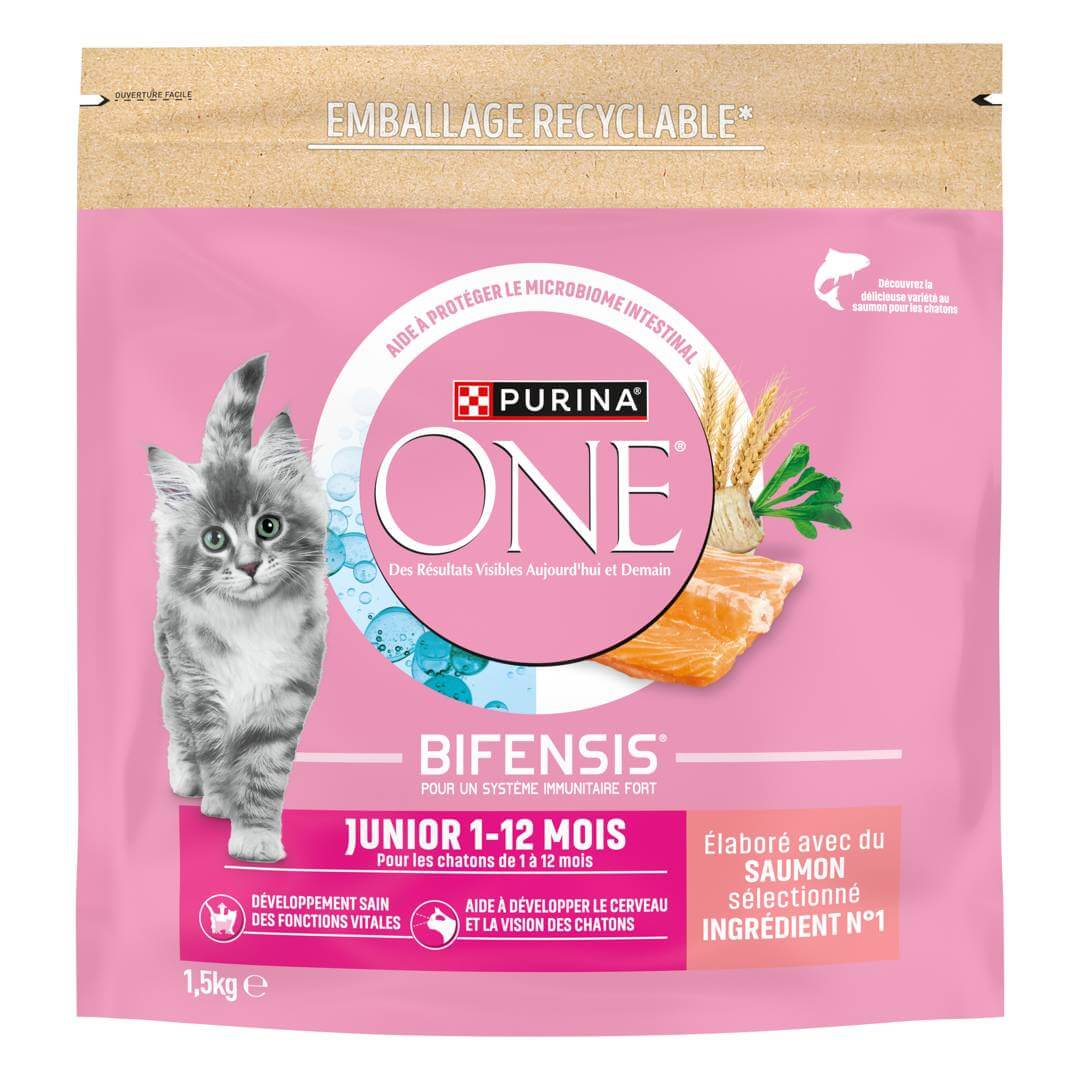 Croquettes junior pour chaton jusqu'à 12 mois - au saumon | Purina FR